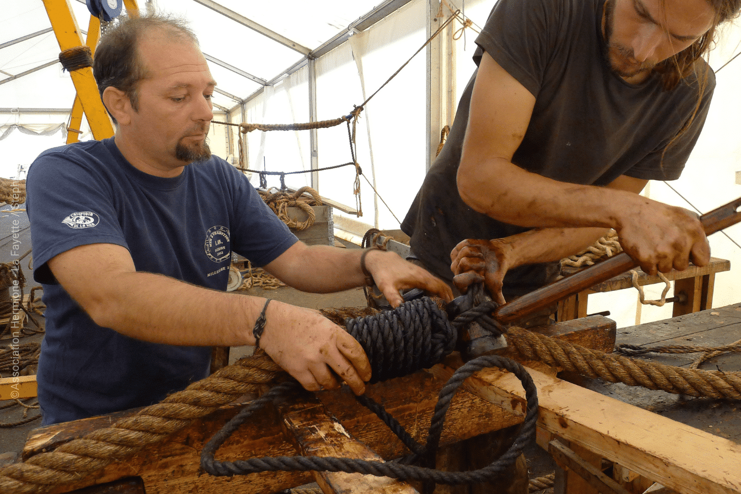 Progression des travaux du gréement - Hermione, La Frégate de la liberté